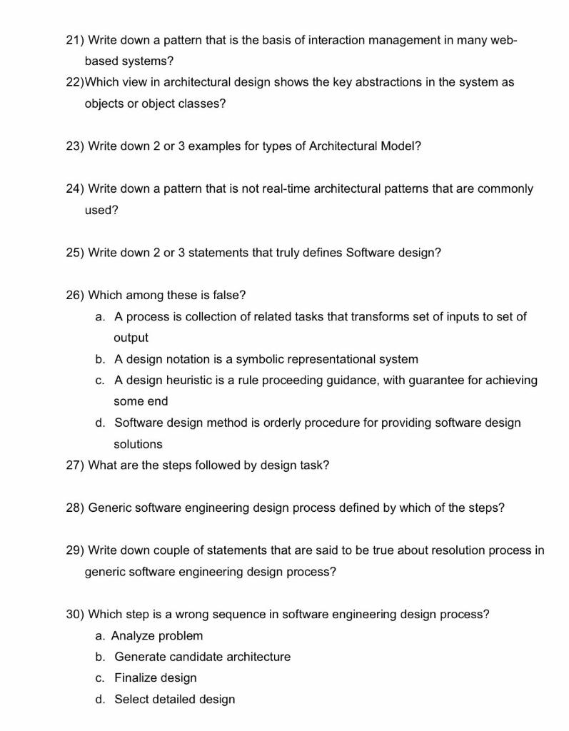 Solved 21) Write down a pattern that is the basis of | Chegg.com
