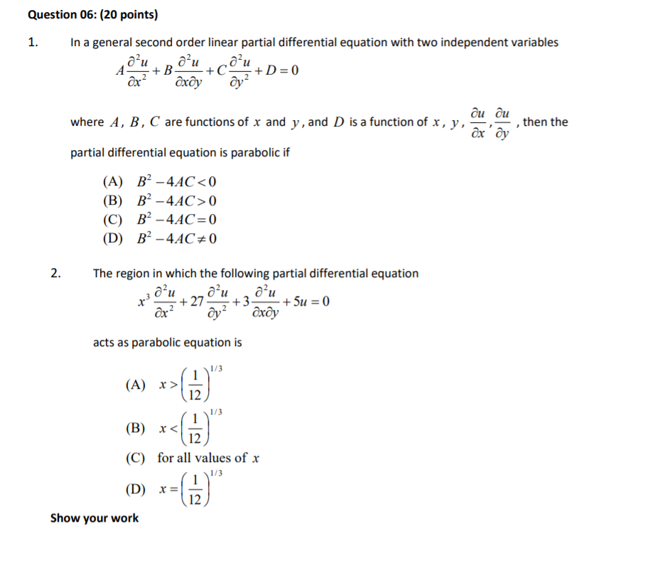 Solved Question 06: (20 points) 1. In a general second order | Chegg.com