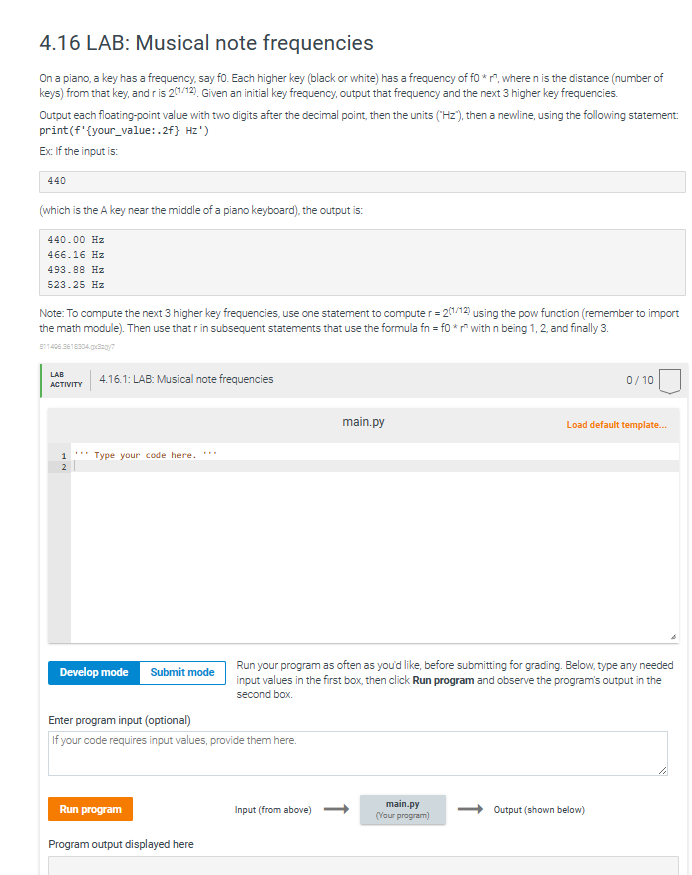 Solved 4.16 ﻿LAB: Musical note frequenciesOn a piano, a key | Chegg.com