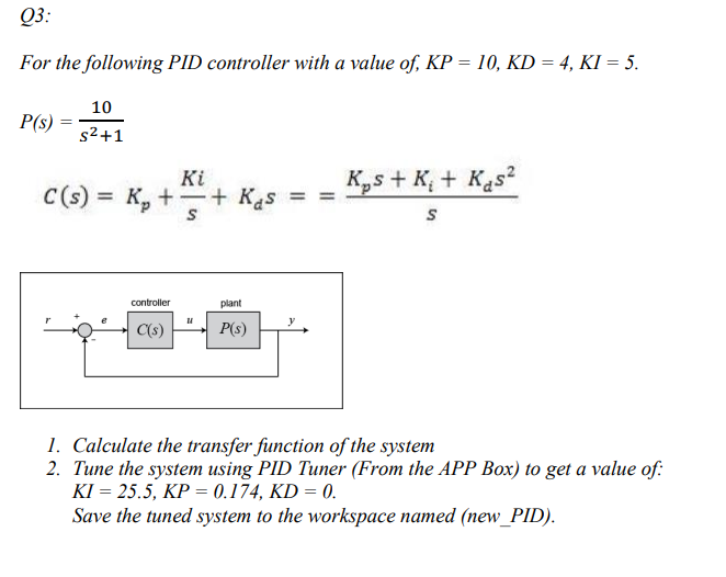 Solved Q3: For the following PID controller with a value of, | Chegg.com