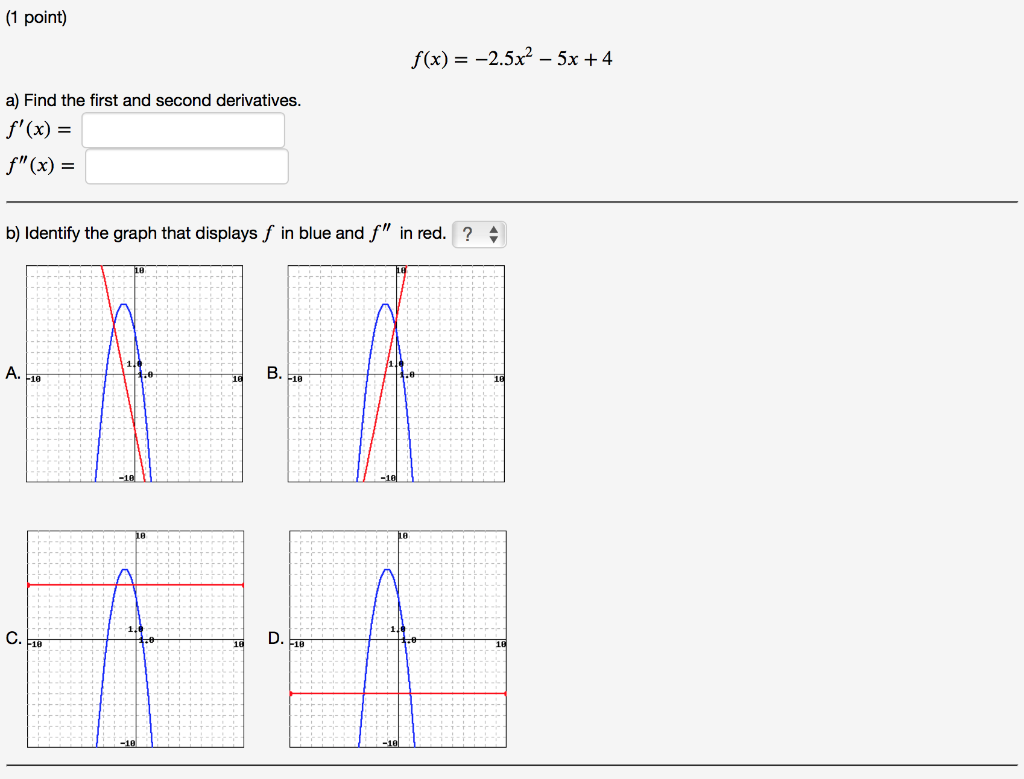Solved 1 point) f(x)-2.5x -5x +4 a) Find the first and | Chegg.com