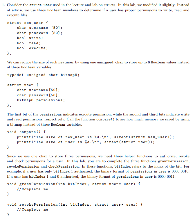 Solved 1 Consider The Struct User Used In The Lecture And 2657