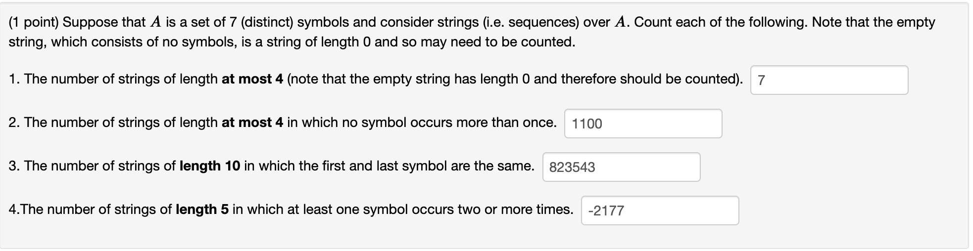 Solved (1 point) Suppose that A is a set of 7 (distinct) | Chegg.com