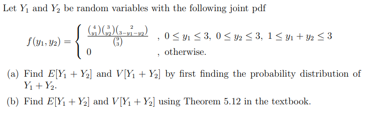 Solved Let Y1 and Y2 be random variables with the following | Chegg.com