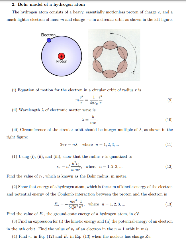 Solved 2. Bohr model of a hydrogen atom The hydrogen atom | Chegg.com