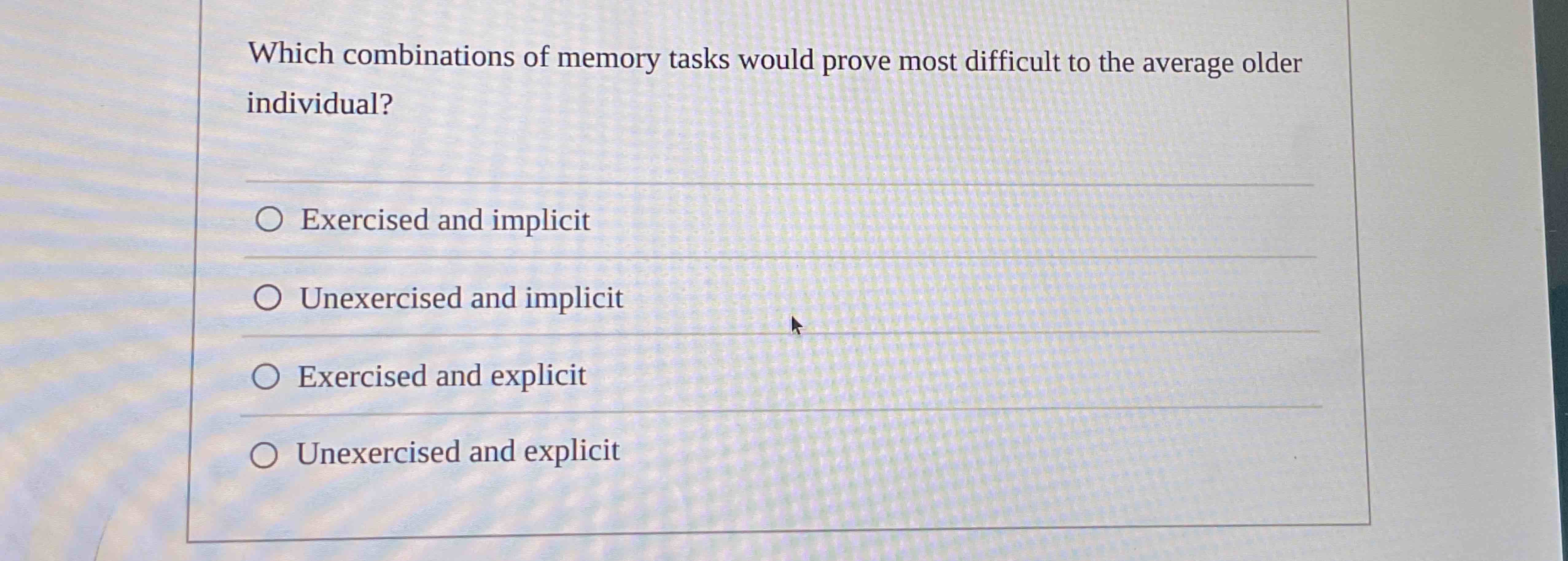 Solved Which combinations of memory tasks would prove most | Chegg.com