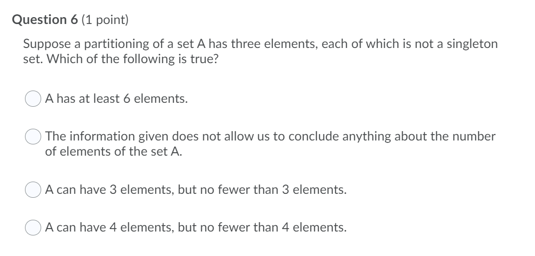 Solved Question 6 1 Point Suppose A Partitioning Of A Set 