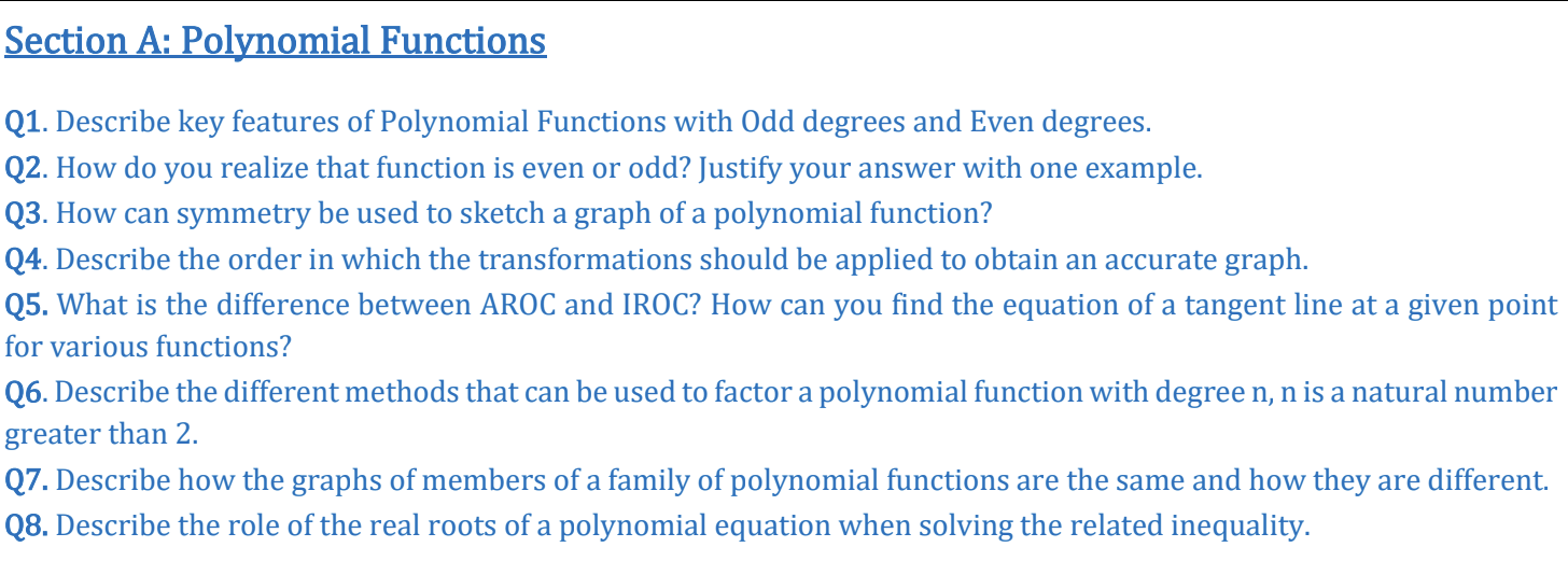 Solved Section A: Polynomial FunctionsQ1. ﻿Describe key | Chegg.com