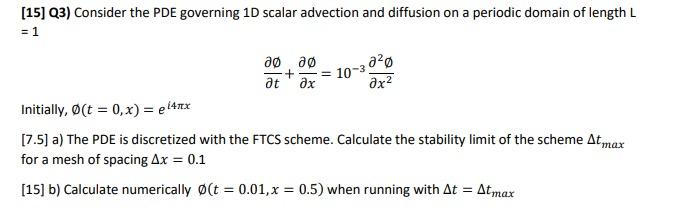 Solved [15] Q3) Consider the PDE governing 1D scalar | Chegg.com