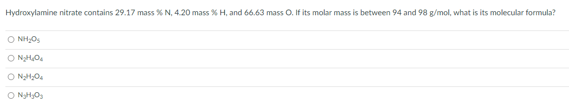 Solved Hydroxylamine nitrate contains 29.17 mass % N, 4.20 | Chegg.com