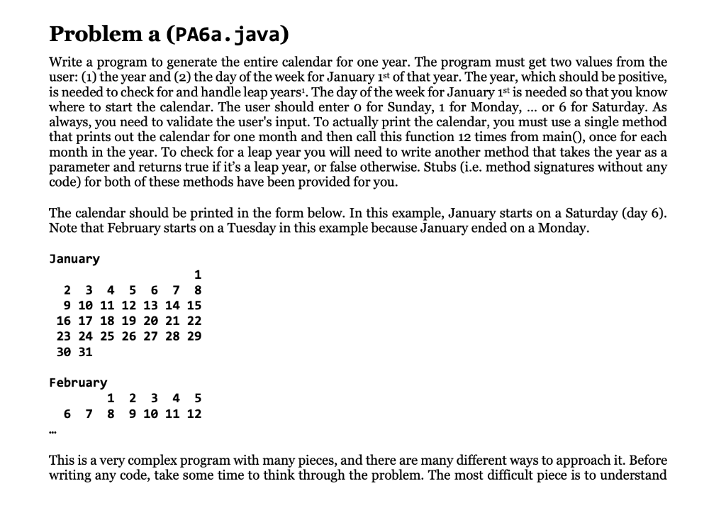 Solved Problem a (PA6a.java) Write a program to generate the | Chegg.com