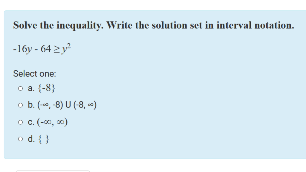 Solved Solve the inequality. Write the solution set in | Chegg.com