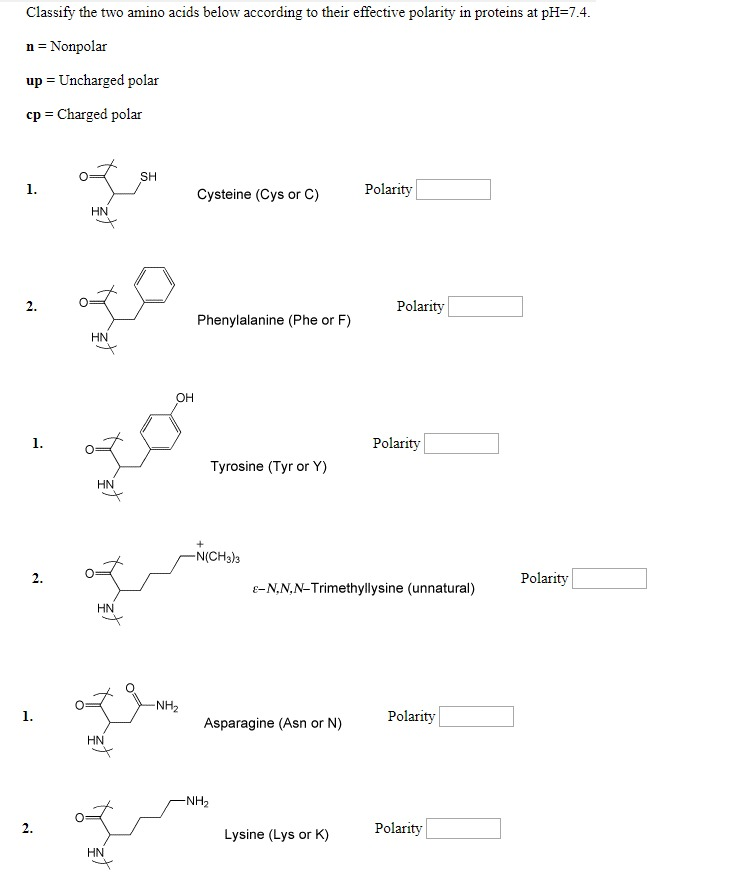 Solved Classify the two amino acids below according to their | Chegg.com