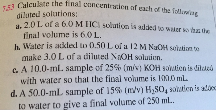Solved Calculate the final concentration of each of the | Chegg.com