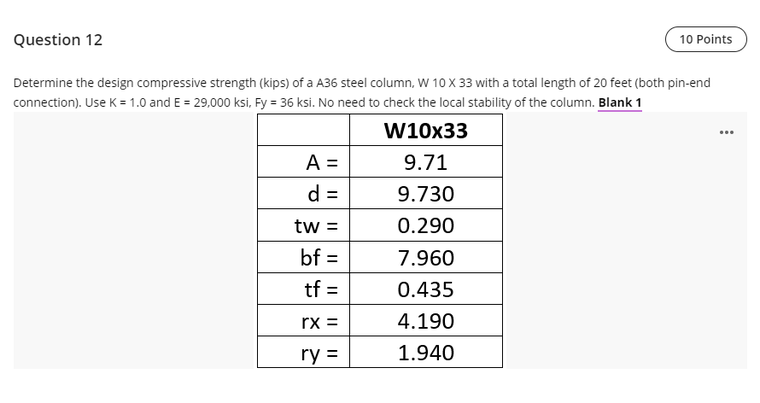 Solved Determine the design compressive strength (kips) of a | Chegg.com