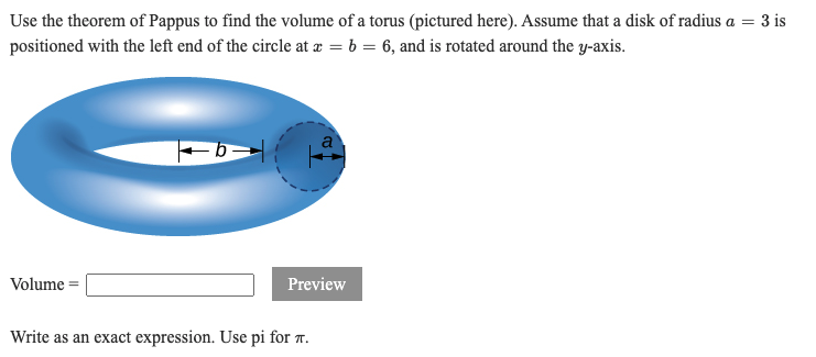 Solved = 3 is Use the theorem of Pappus to find the volume | Chegg.com
