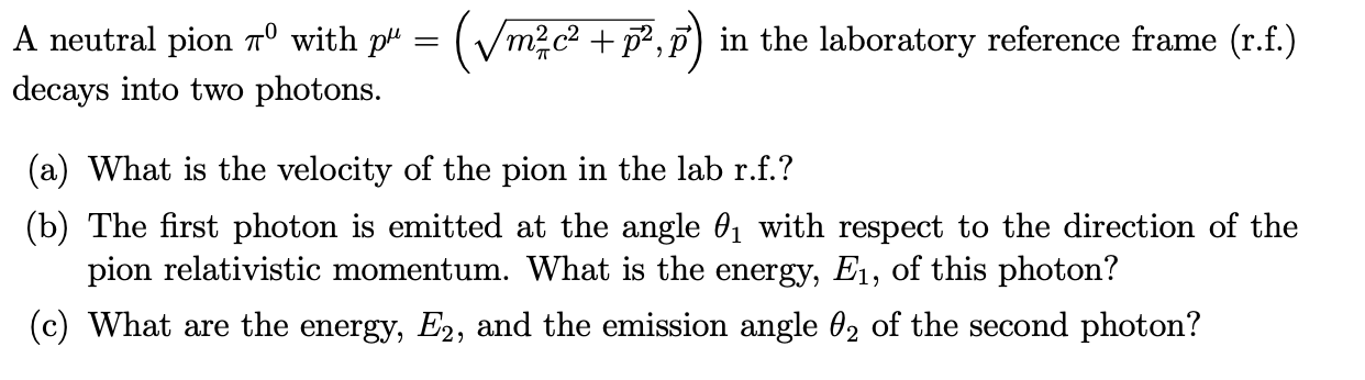 Solved A neutral pion 7° with ple decays into two photons. | Chegg.com