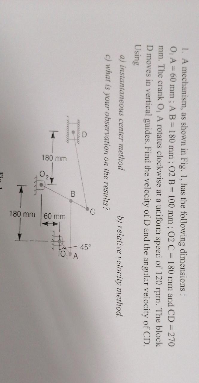 Solved : - 1. A mechanism, as shown in Fig. 1, has the | Chegg.com