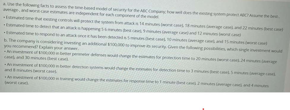 Solved a. Use the following facts to assess the time-based | Chegg.com