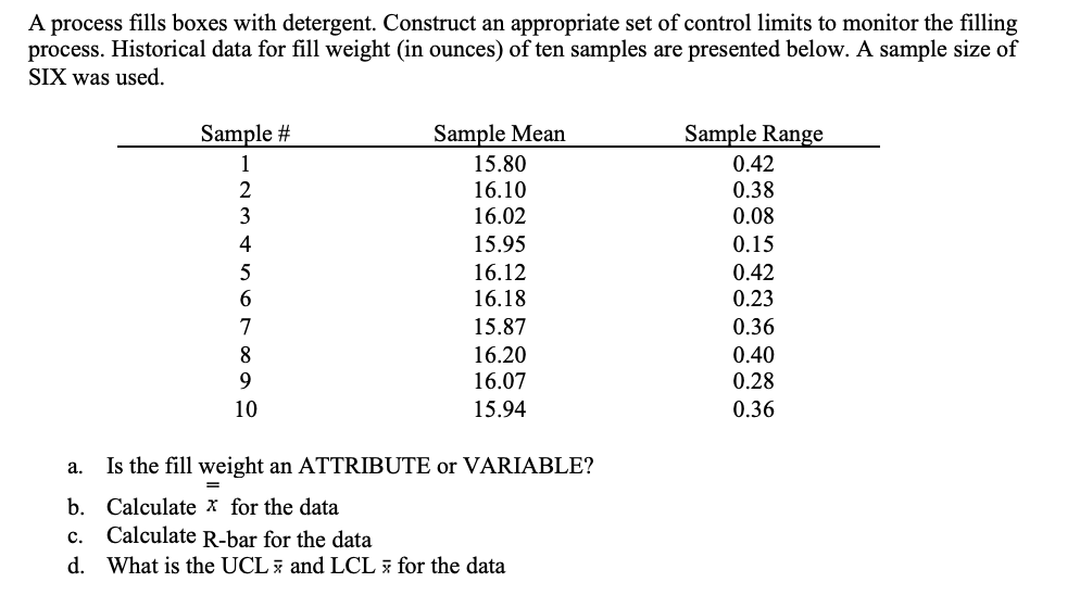 Solved A process fills boxes with detergent. Construct an | Chegg.com