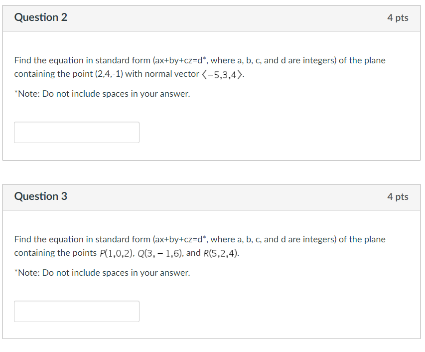 Solved Find the equation in standard form (ax+by+cz=d* , | Chegg.com