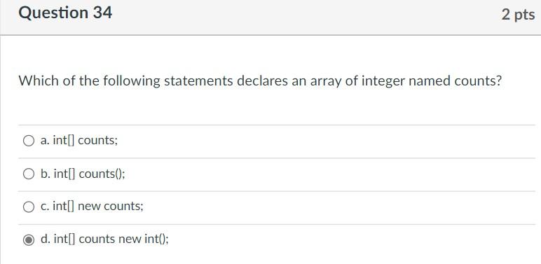 Solved Which of the following statements declares an array | Chegg.com