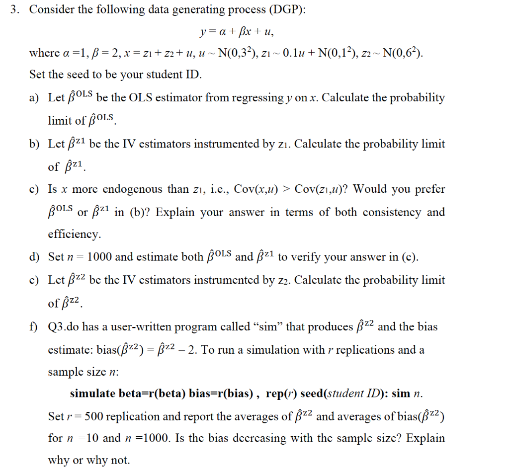 3. Consider the following data generating process | Chegg.com