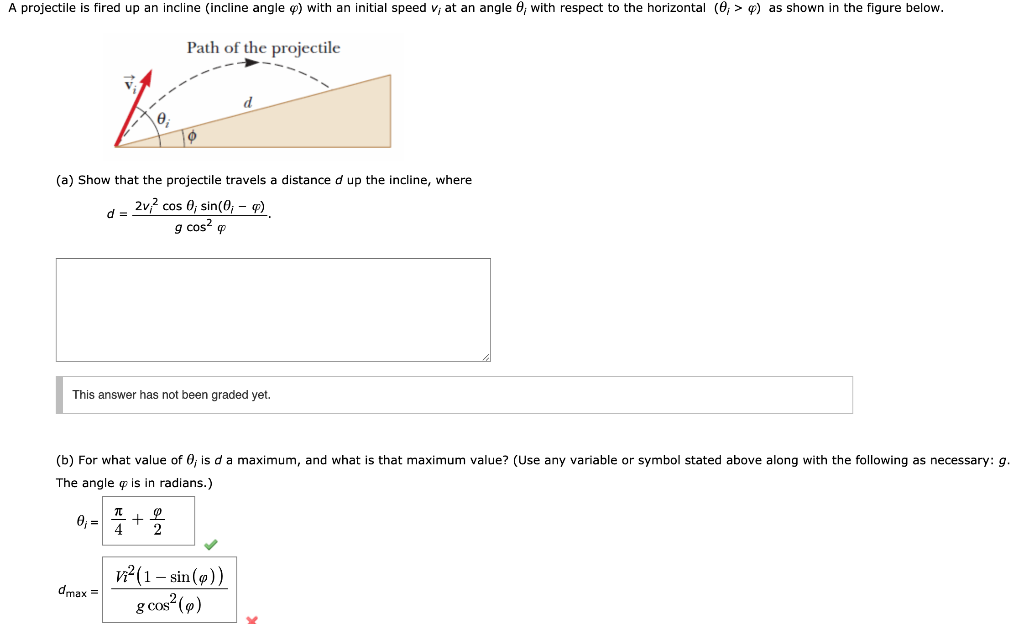 Solved A projectile is fired up an incline (incline angle w) | Chegg.com