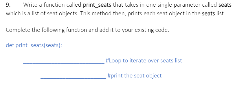 Solved 9. Write a function called print_seats that takes in | Chegg.com