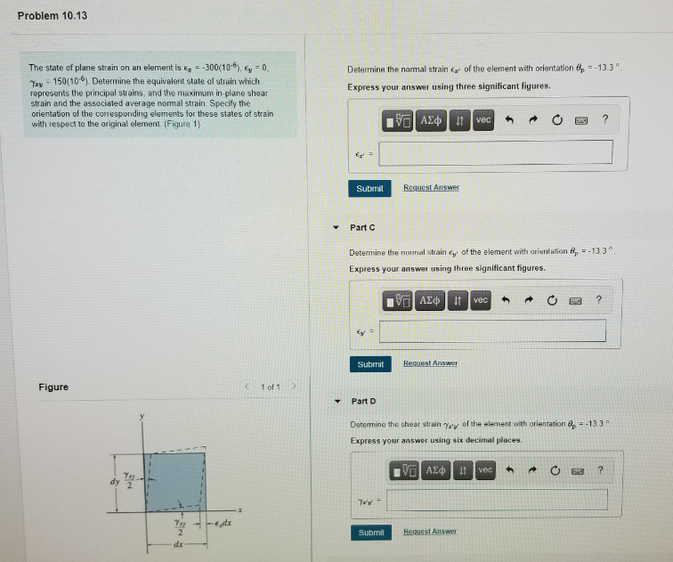 Solved Problem 10.13 Determine the normal strain Ex of the | Chegg.com