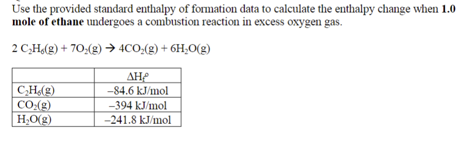 Solved Use the provided standard enthalpy of formation data | Chegg.com