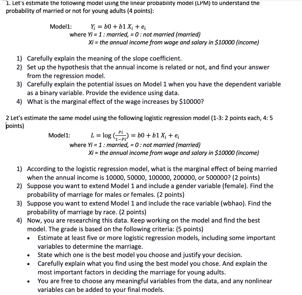 Solved 1. Let's estimate the tollowing model using the | Chegg.com