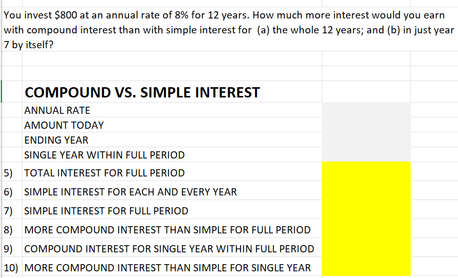 Solved You invest $800 ﻿at an annual rate of 8% ﻿for 12 | Chegg.com