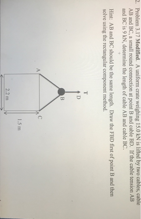 Solved A uniform crate weighing 15.0 kN is lifted by two | Chegg.com