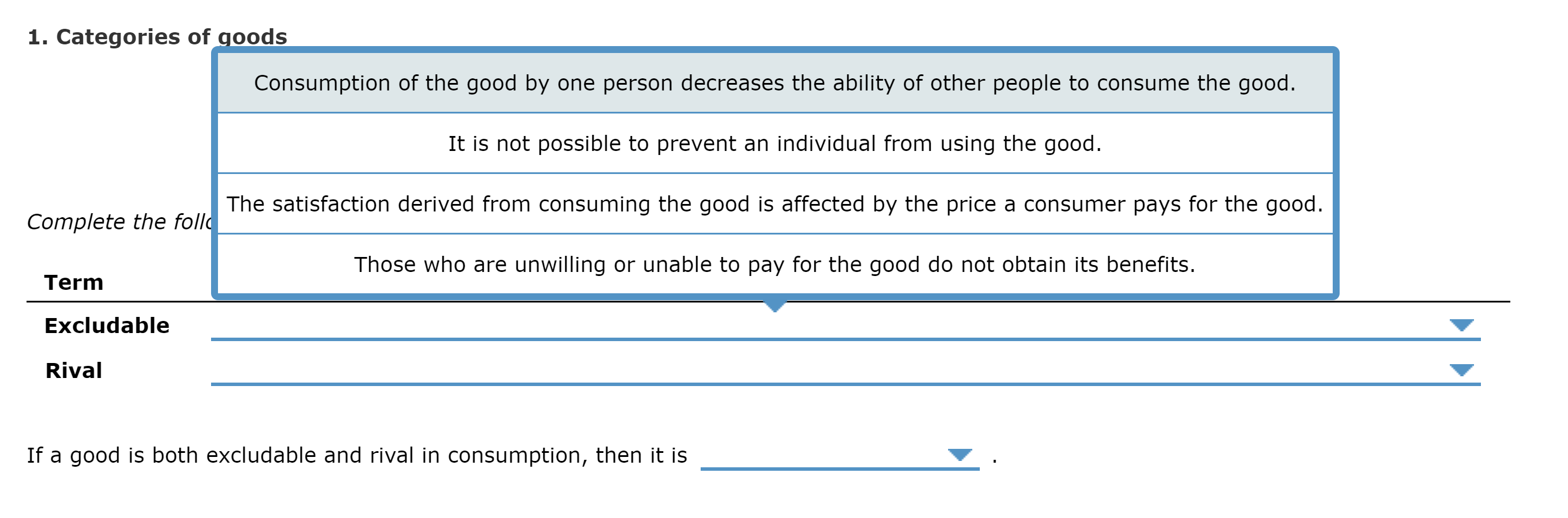 Solved 1. Categories of goods Complete the following table | Chegg.com