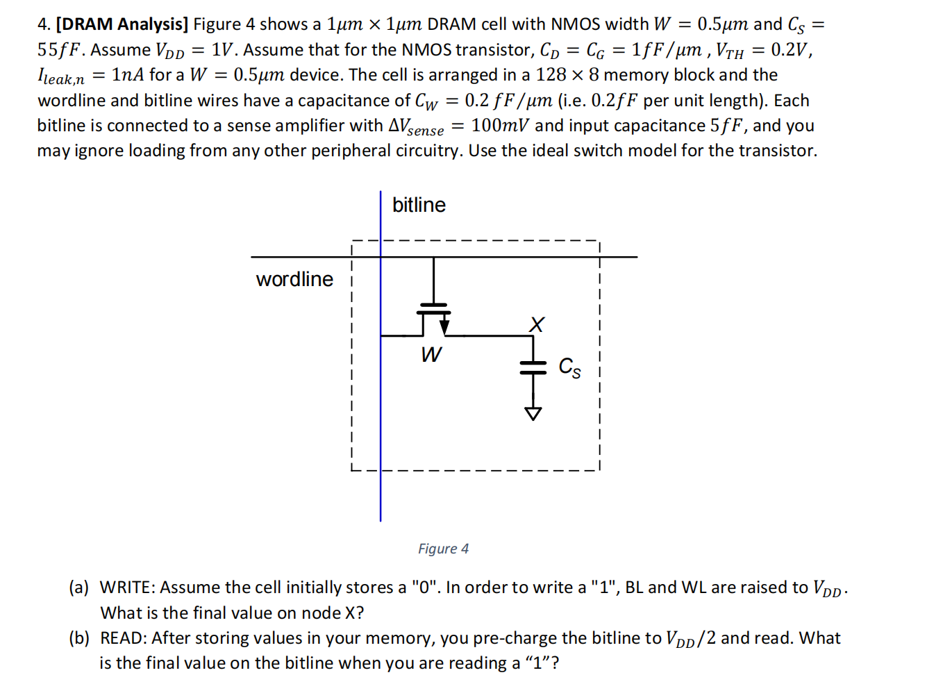 Solved = = = 4. [DRAM Analysis] Figure 4 shows a 1um x 1um | Chegg.com