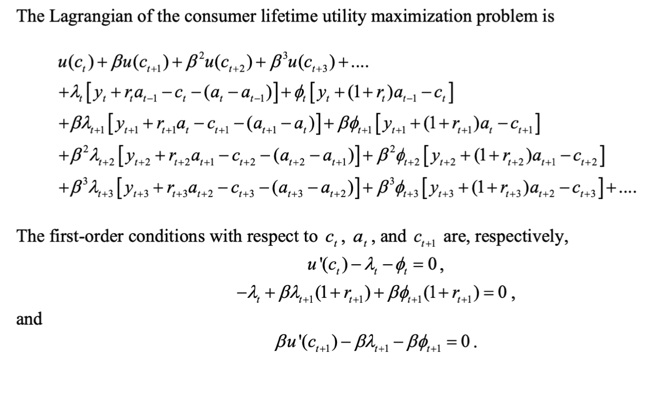 The Lagrangian of the consumer lifetime utility | Chegg.com