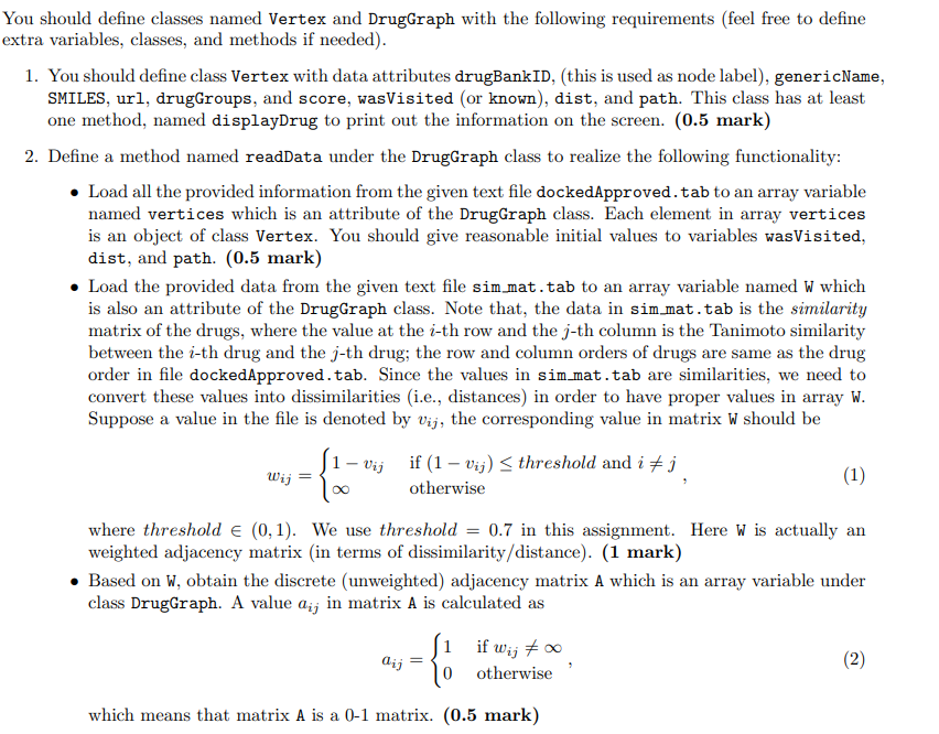 Solved a should define classes named Vertex and DrugGraph | Chegg.com