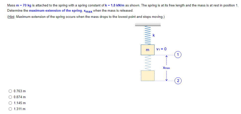 Solved Mass m = 70 kg is attached to the spring with a | Chegg.com