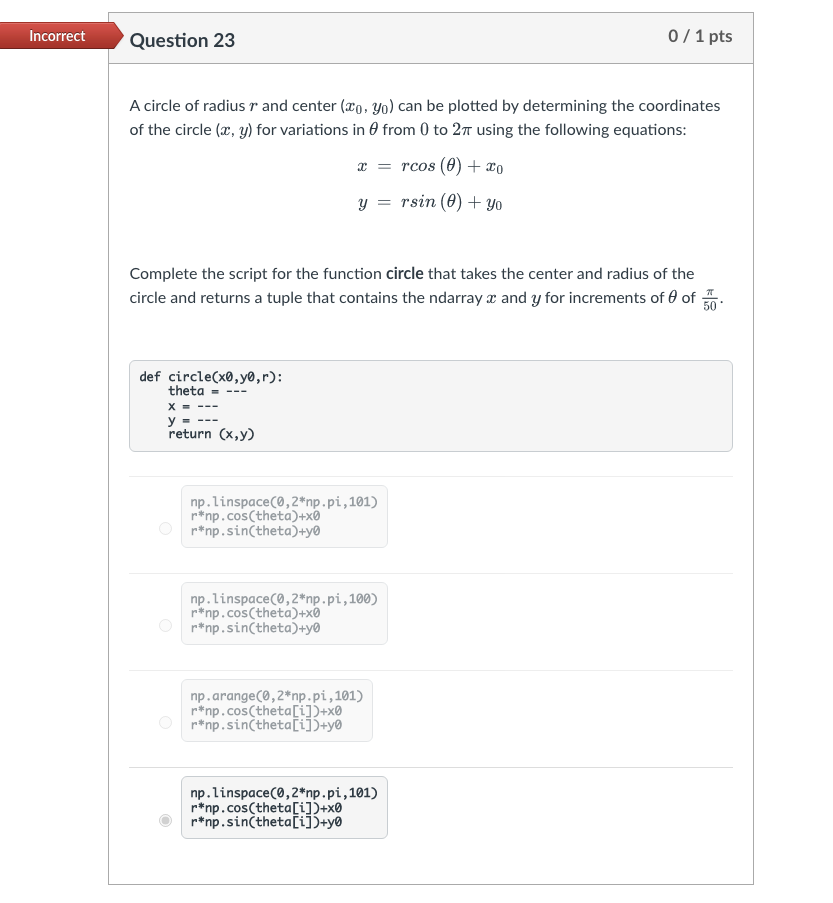 Solved Question 23 0/1 pts A circle of radius r and center | Chegg.com