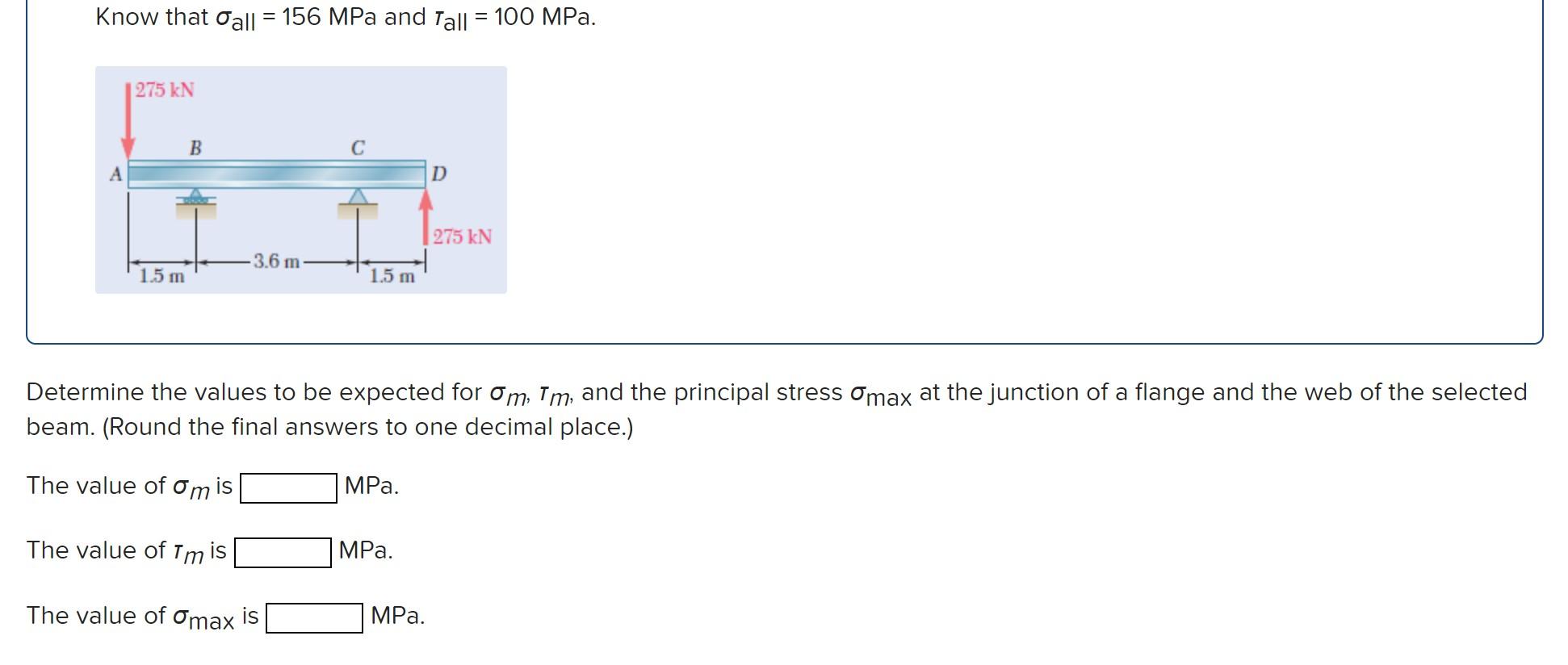 Solved Know that all = 156 MPa and Tall = 100 MPa. = - 275 | Chegg.com