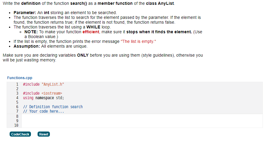 Solved Write the definition of the function search() as a | Chegg.com