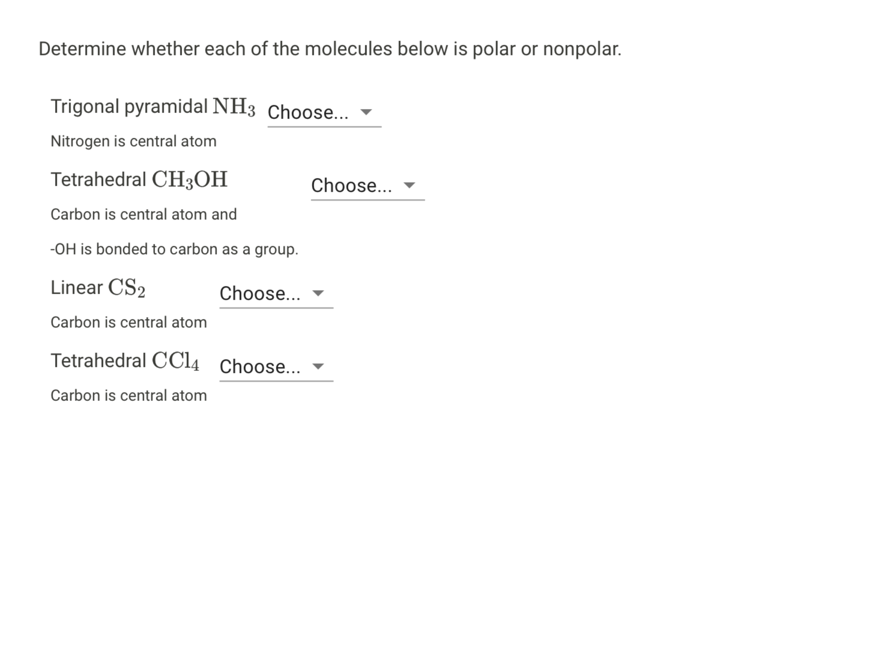 Solved Determine whether each of the molecules below is | Chegg.com