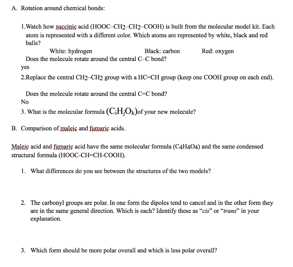 Solved A. Rotation around chemical bonds: 1. Watch how | Chegg.com