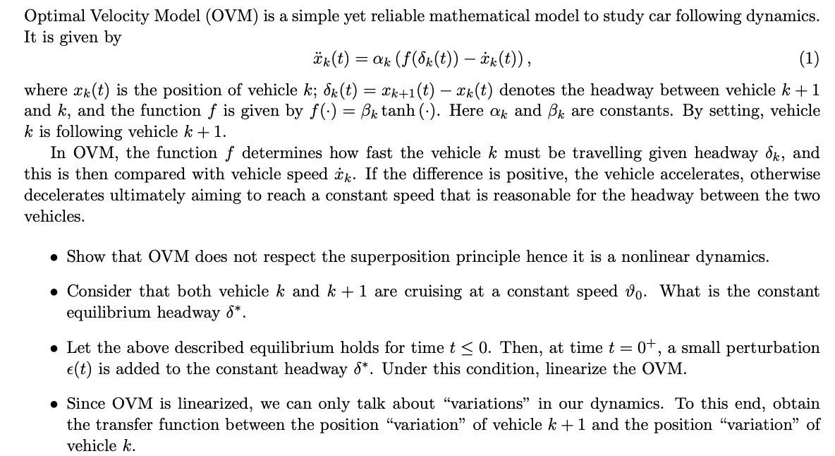 Solved Optimal Velocity Model (OVM) is a simple yet reliable | Chegg.com