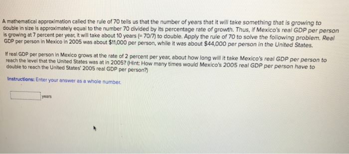 Solved A mathematical approximation called the rule of 70 | Chegg.com