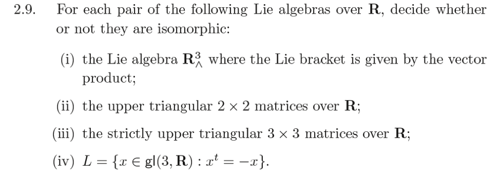 2.9. For each pair of the following Lie algebras over | Chegg.com