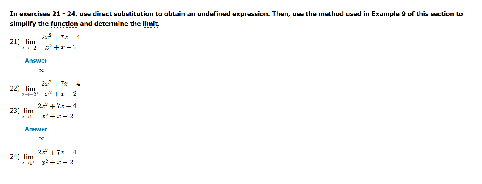 Solved In exercises 21−24, use direct substitution to obtain | Chegg.com