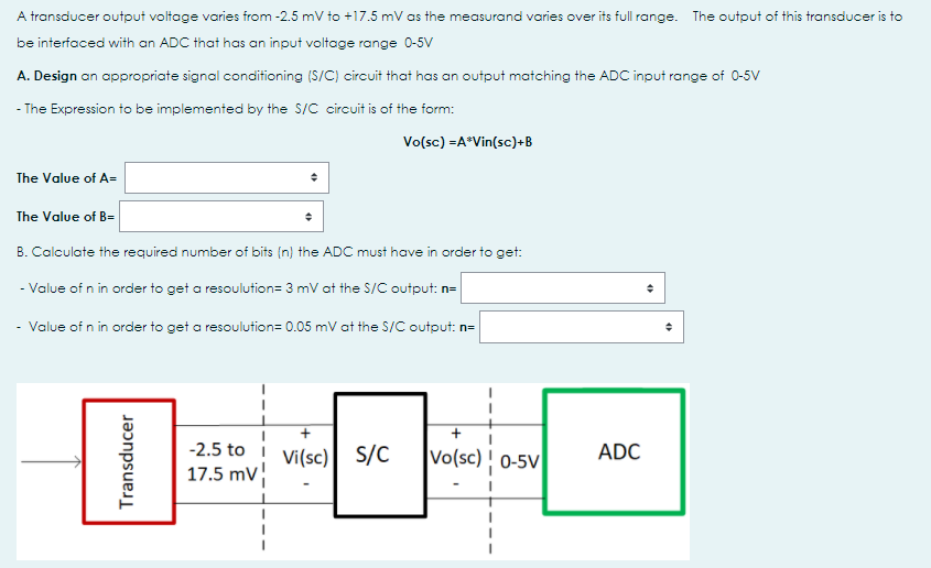 Solved A transducer output voltage varies from -2.5 mV to | Chegg.com