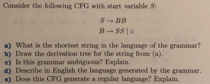 Solved Consider the following CFG with start variable S: a) | Chegg.com